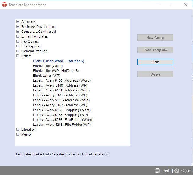 Managing Merge Templates